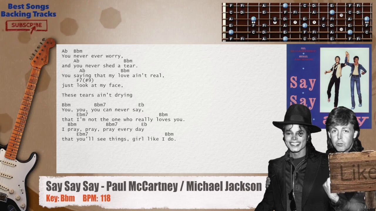 🎸 Say Say Say - Paul McCartney / Michael Jackson Guitar Backing Track ...