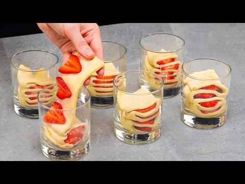 Strawberry puff pastry dessert in glasses. The method you will always use