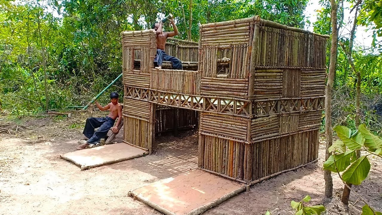 Building The Most Beautiful Survival House Villa By Bushman Skills ...