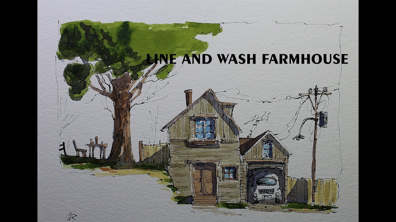 Line and Wash Farmhouse,Easy Style,Watercolor Lesson for Beginner by ...