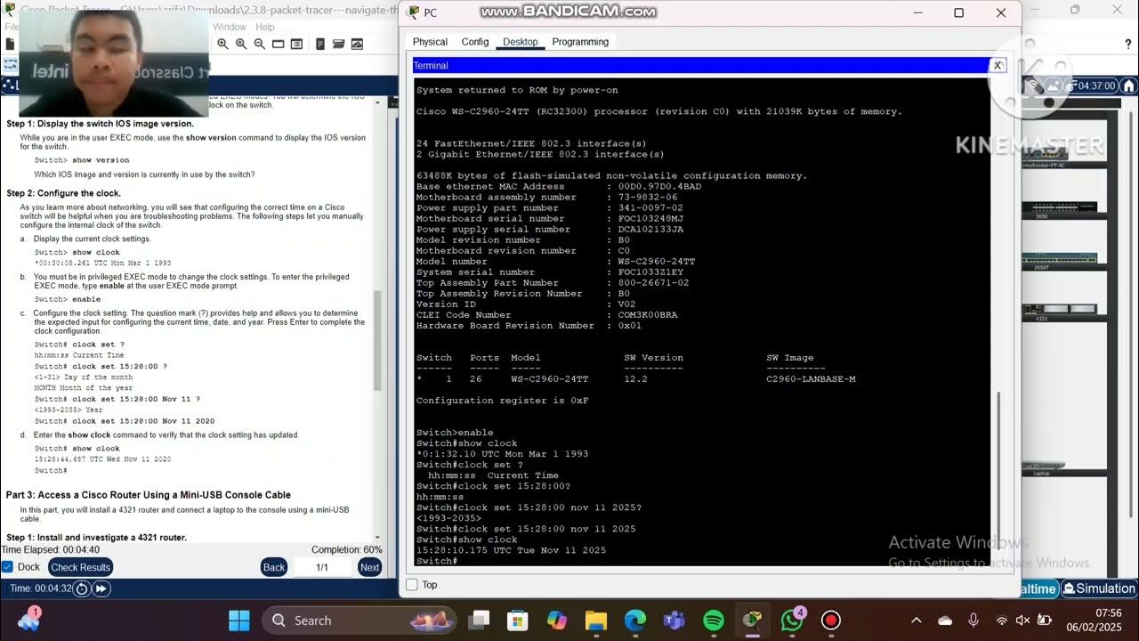 2.3.8 Packet Tracer –Navigate the IOS Using a Terminal Client for Console Connectivity Physical ...