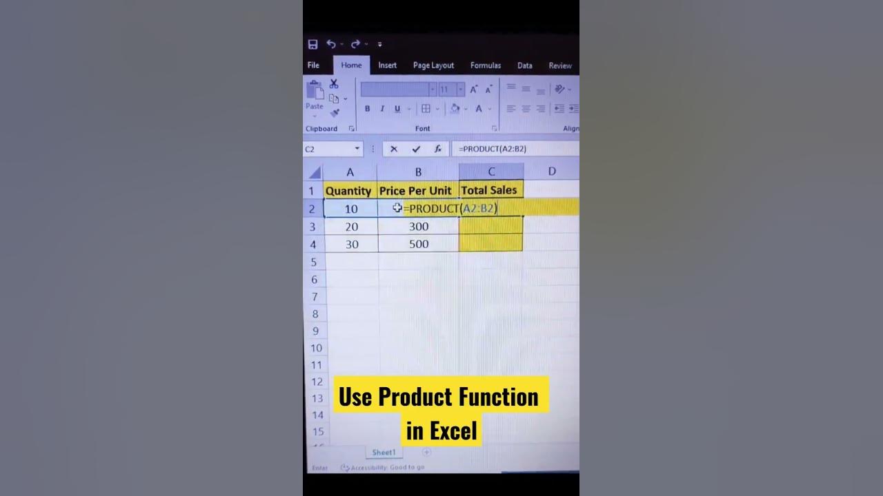 How To Use Product Function In Excel Exceltutorial Shorts
