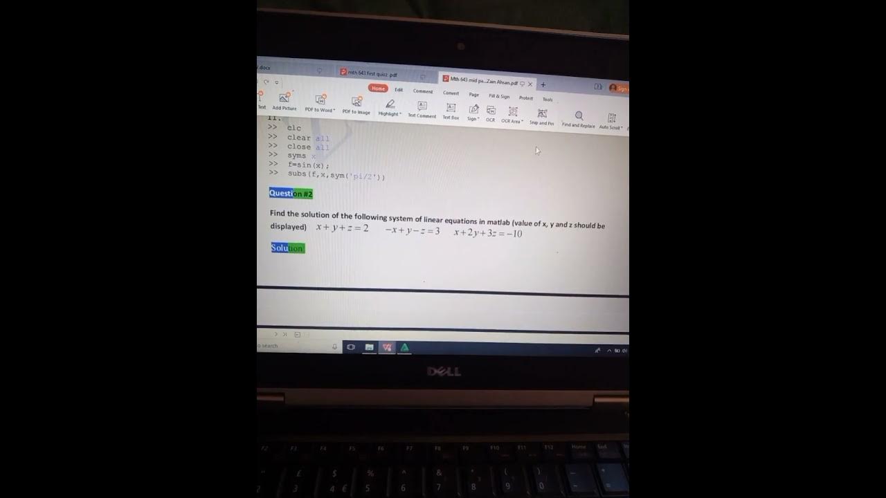 Matlab important mid term short question # mth 643#vu students #maths - YouTube