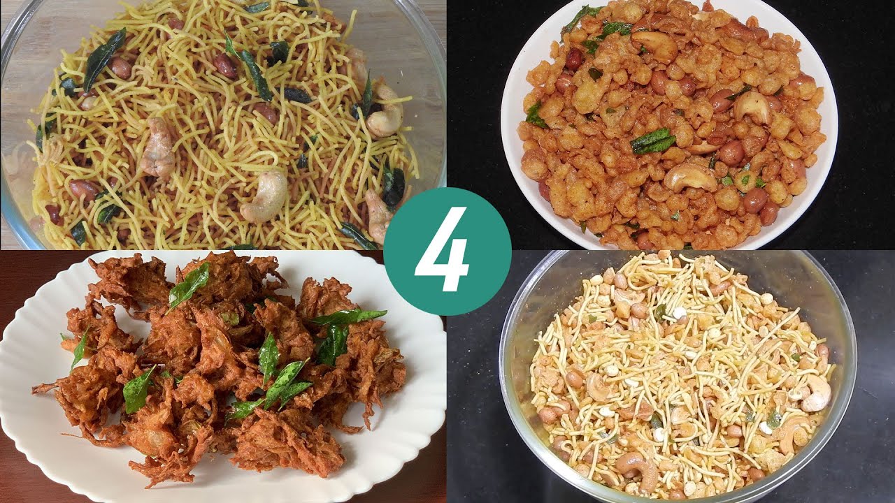 4 South Indian Snacks | Crispy Snacks Recipes | Mixture Recipes | Onion ...