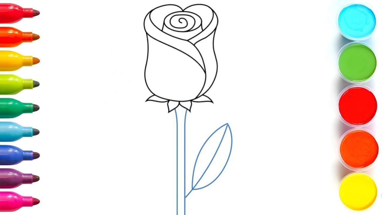 How to draw a ROSE for kids// Rose Drawing tutorial for kids// Simply ...