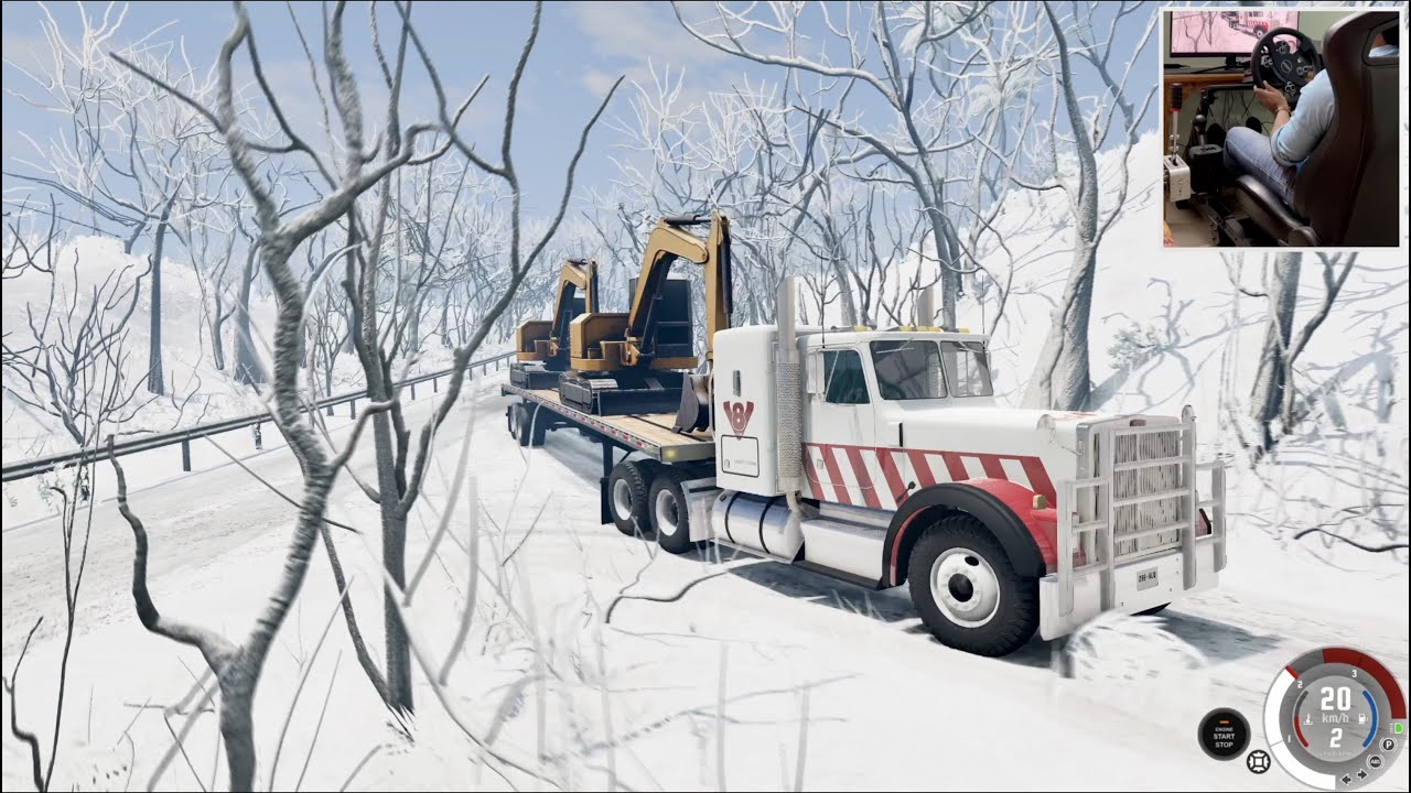 Hauling Excavators in Snow - BeamNG.drive | Moza R9 - YouTube