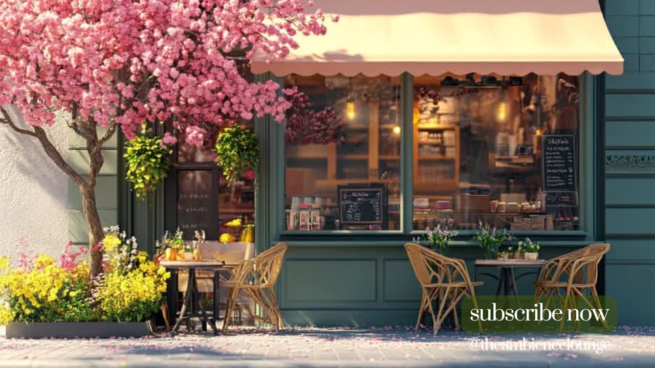 Spring Coffee Shop Ambience and Smooth Jazz for Relaxing - YouTube