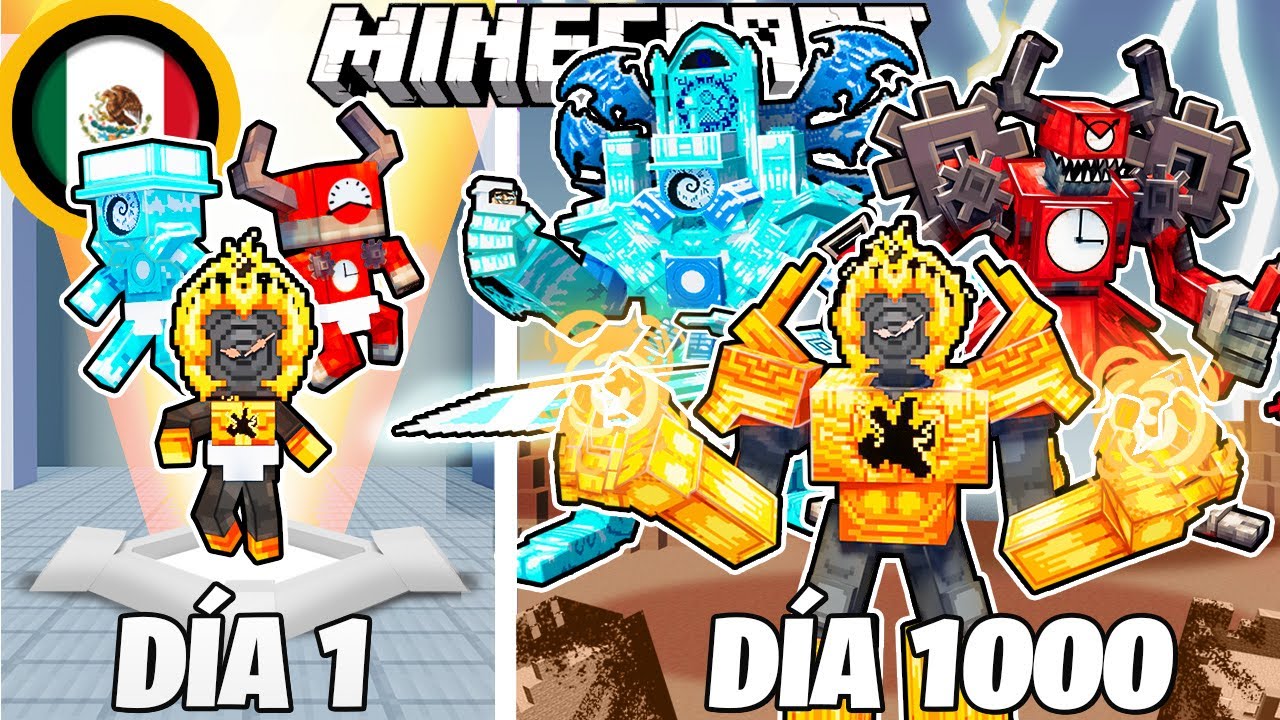 ¡Sobreviví 1000 DÍAS como un MR CLOCKMEN en Minecraft HARDCORE! - YouTube