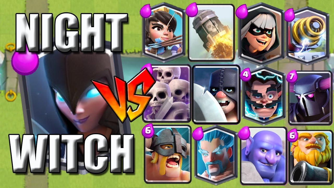 NIGHT WITCH VS EVERY CARD IN CLASH ROYALE New Legendary Night Witch VS ...