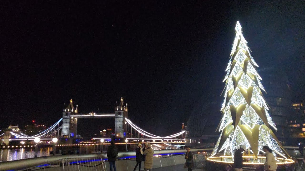 Christmas lights on at The Shard & Tower Bridge 2024+ walk through the ...