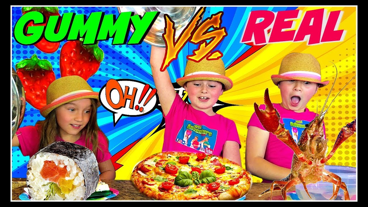 GUMMY FOOD Vs REAL FOOD Challenge! Kids FUN Gummy Candy Challenge - YouTube