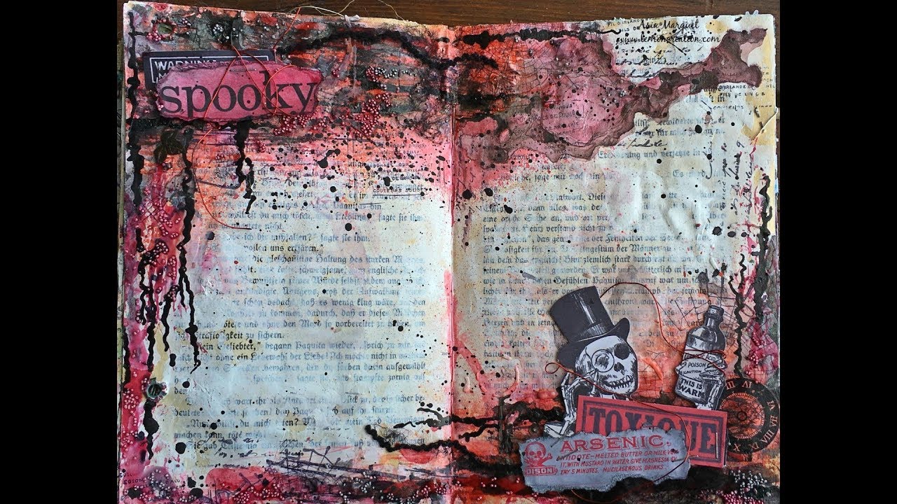 Mixed media Halloween art journal page, step-by-step tutorial - YouTube