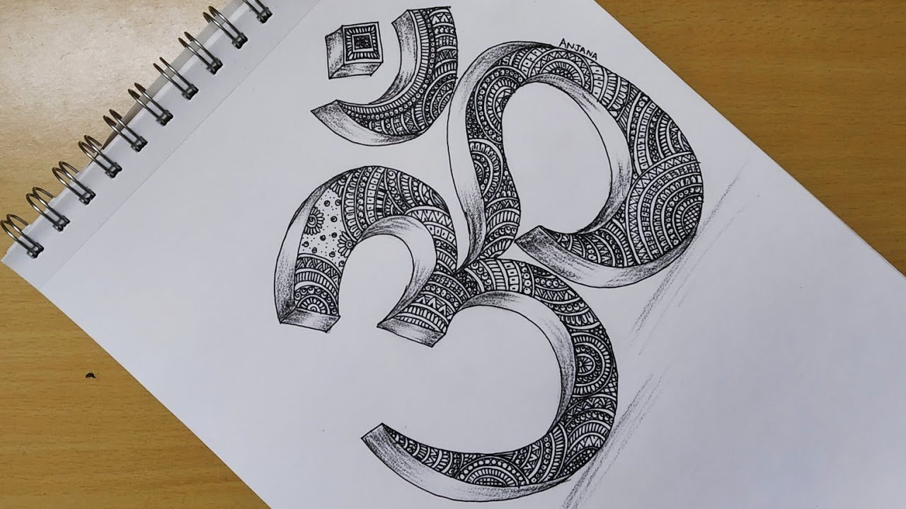 How to draw easy Mandala art of Om | 3D drawing | Zentangle art ...