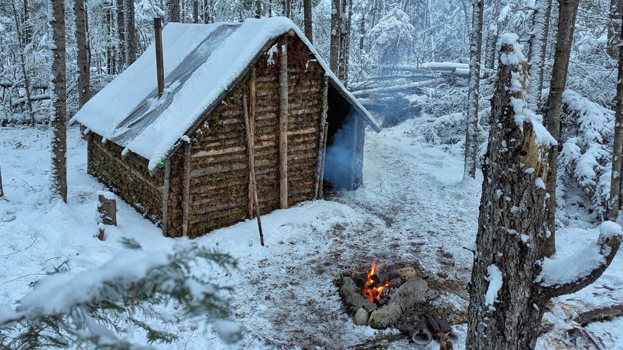 Ice Cold Tiny Cabin in a Frozen Forest – Winter Camping Snow Fall - YouTube