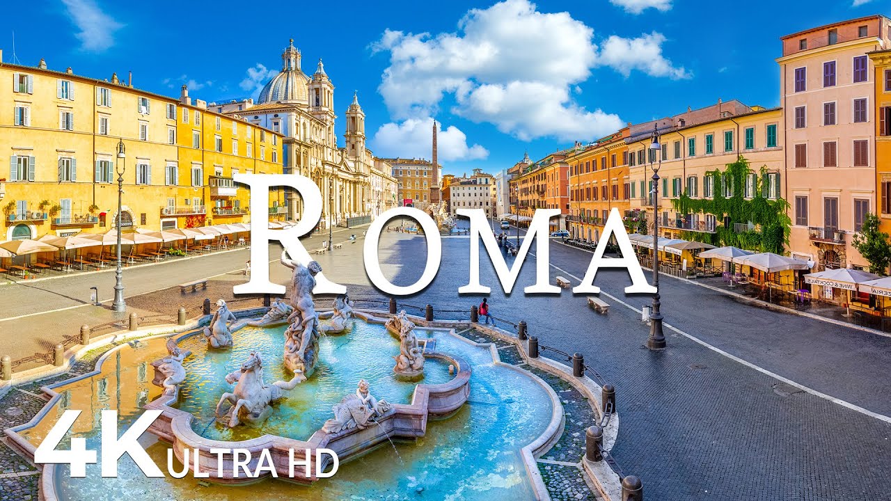 FLYING OVER ROMA, ITALY (4K UHD) - Relaxing Music Along With Beautiful ...