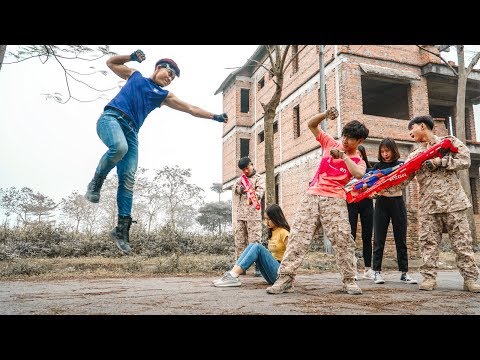 Hihahe Nerf War: NYPD WWE Fight & Pretty Girl Rose Nerf Guns Criminal Group