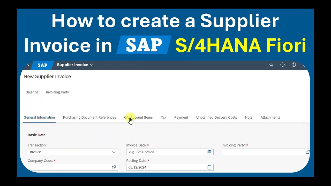 How to create a Supplier Invoice in SAP S4/HANA Fiori (F0859) - YouTube