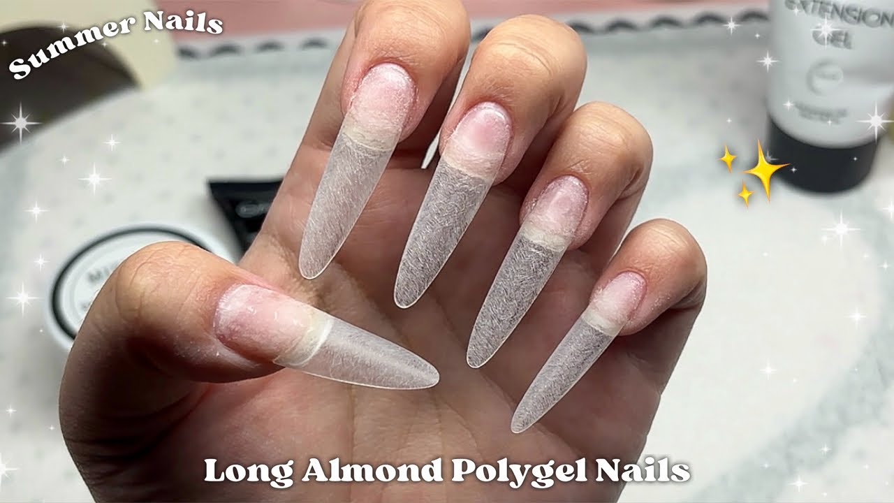 LONG ALMOND POLYGEL NAILS SUMMER NAIL DESIGN | Live Stream - YouTube