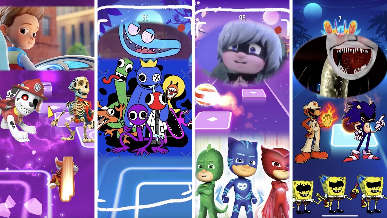Paw Patrol 🆚 Rainbow Friends 🆚 Pj Masks 🆚 Mario | Tiles Hop - YouTube