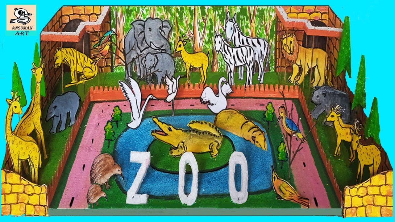 zoo model with thermocol - YouTube