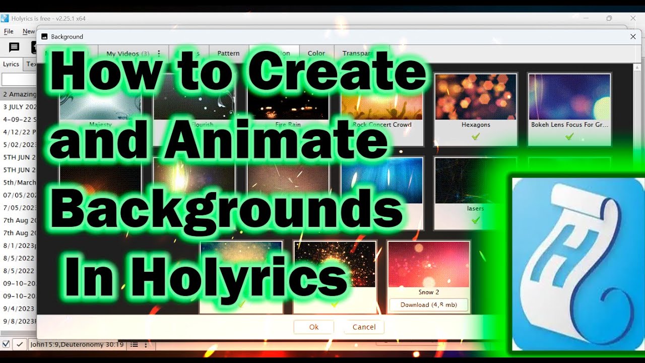 How to create, animate and display background themes in Holyrics ...