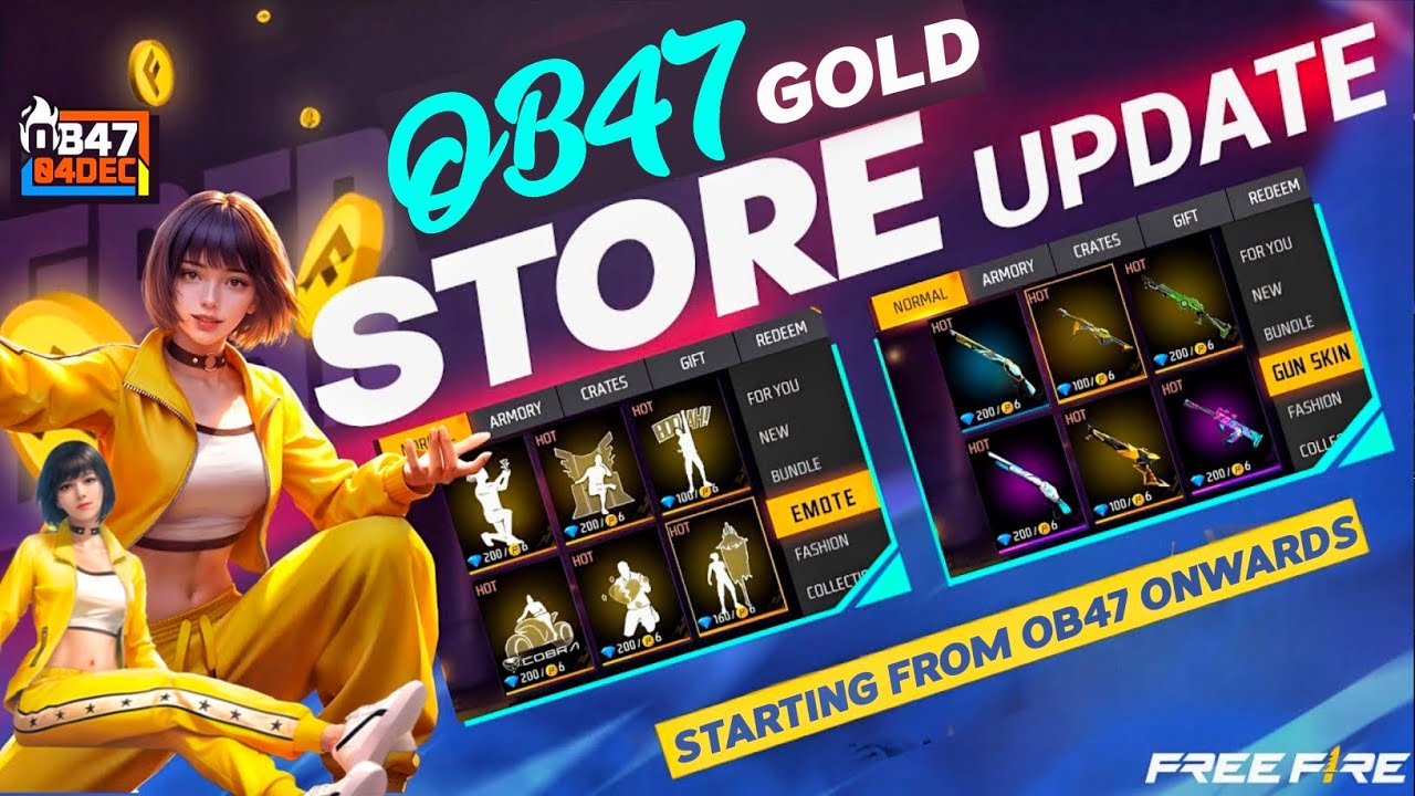 OB47 GOLD STORE UPDATE FREE FIRE 🤯🔥|FREE FIRE NEW | FF NEW EVENT ...