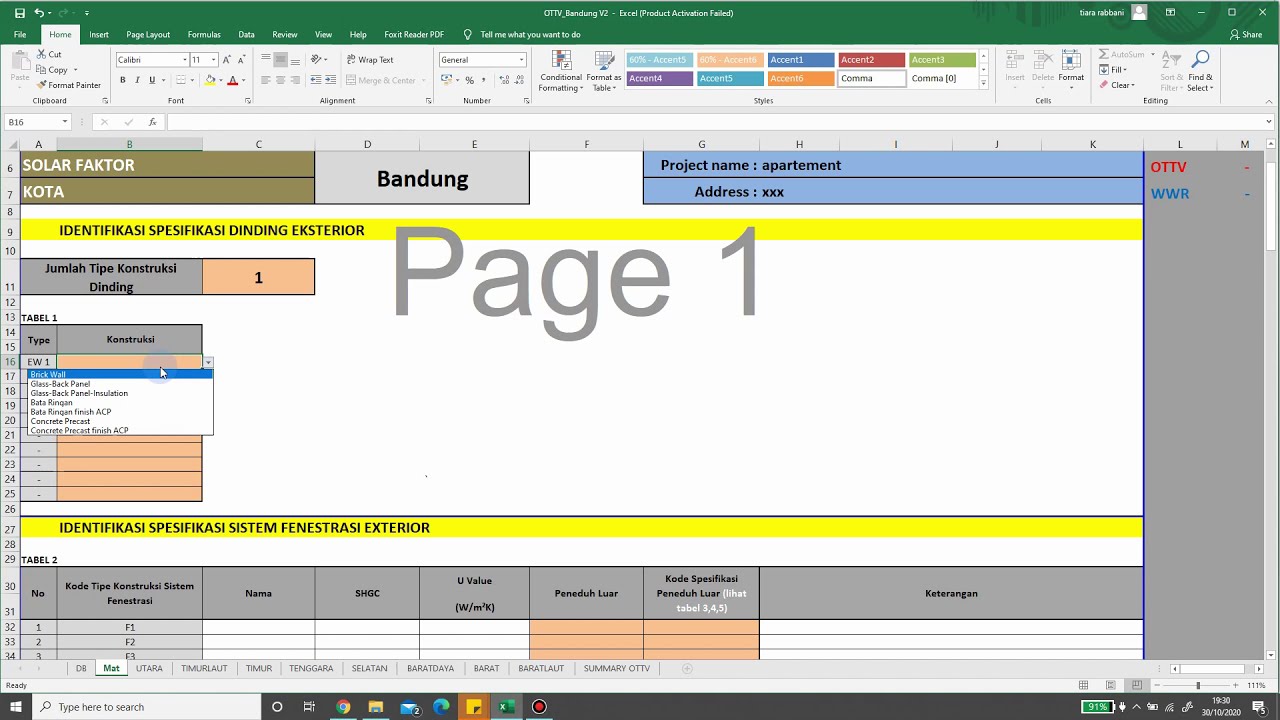 Cara menghitung OTTV bangunan menggunakan Excel - YouTube