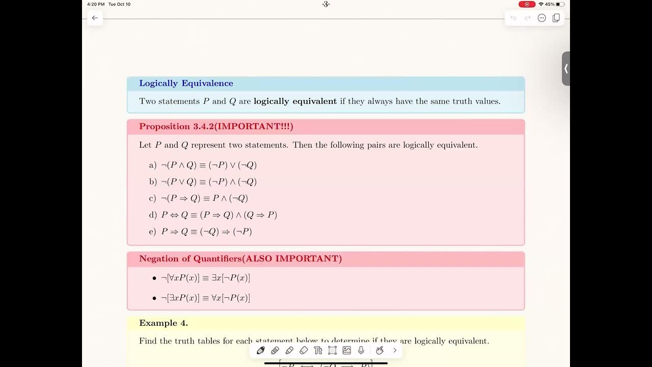 23F MAT102 Tutorial 4 on negation, logically equivalent and truth value - YouTube