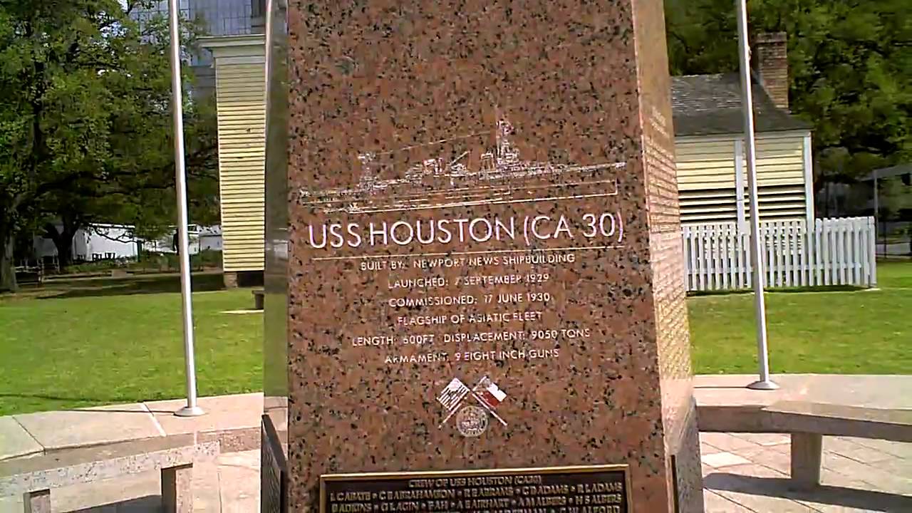 Sam Houston Park USS Houston memorial - YouTube