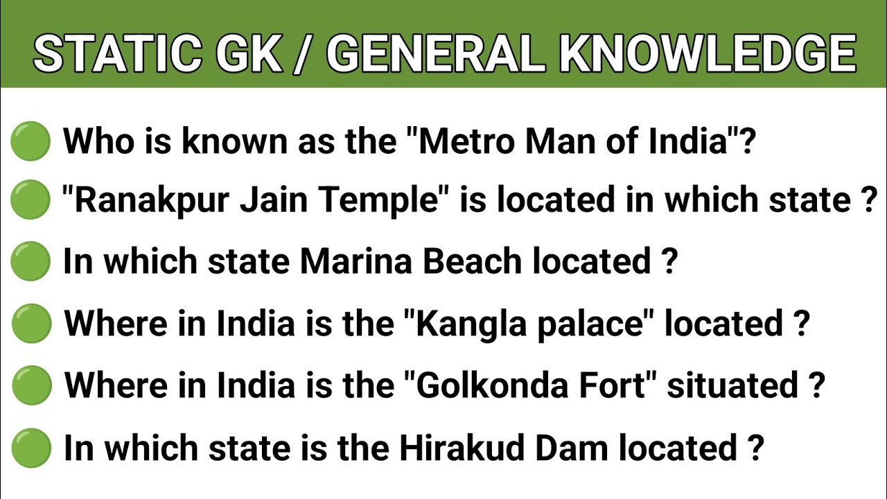 Static GK || Most important Static GK Questions And answers | General ...