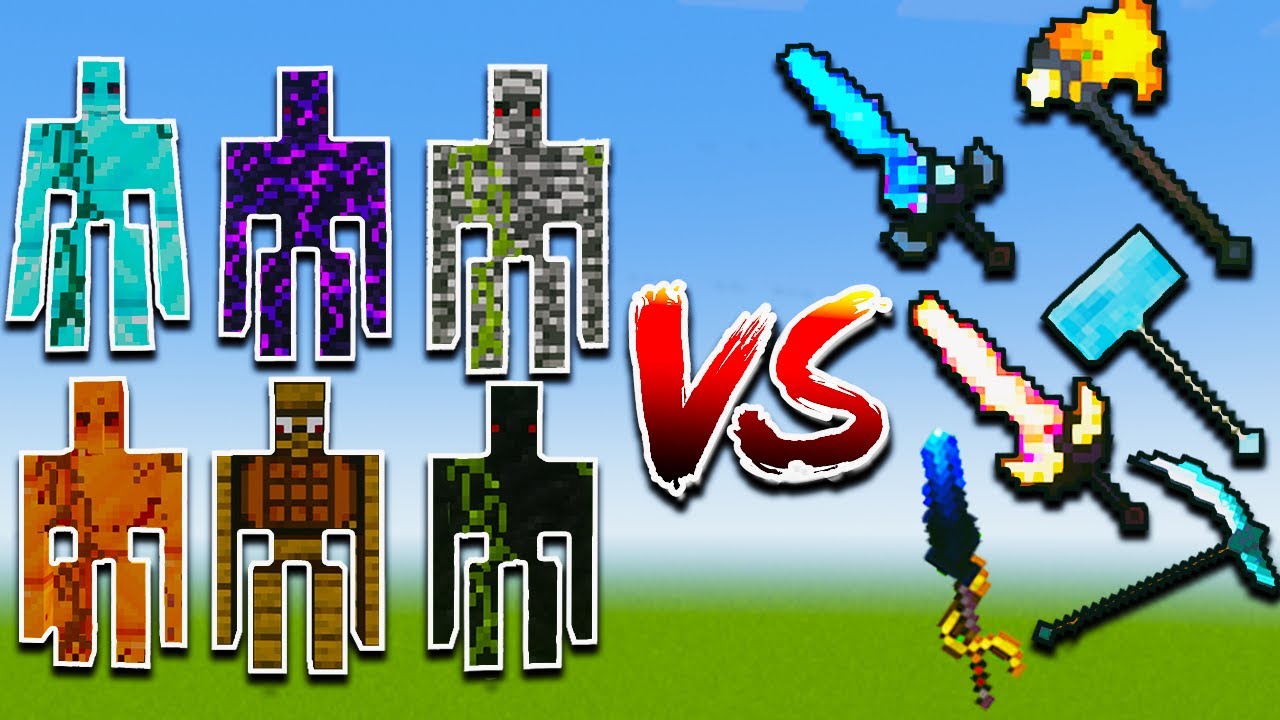 Ultra Strongest Magic Swords vs Extra Golem Mobs Minecraft - YouTube