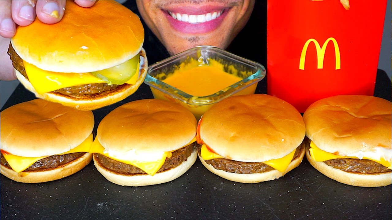 ASMR MCDONALD'S CHEESEBURGERS CHEESE SAUCE FRIES MUKBANG NO TALKING ...
