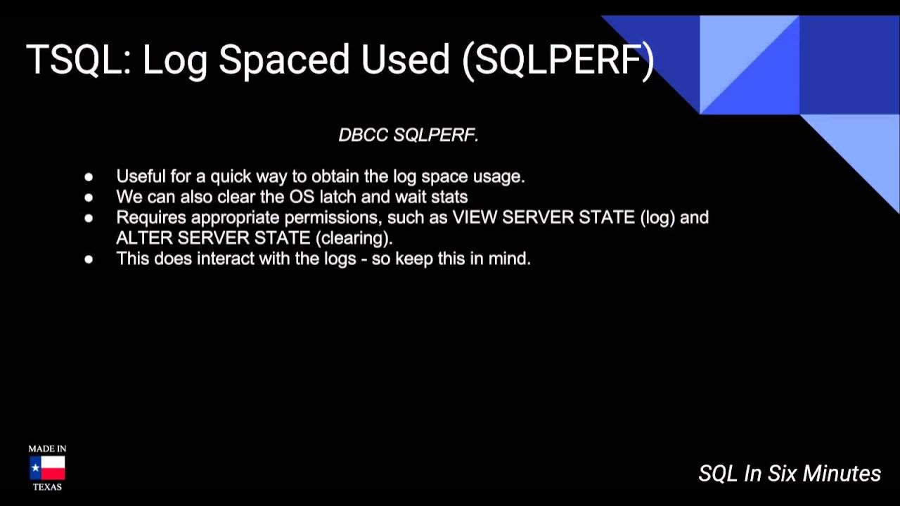 TSQL: Quickly Obtain Log Space Used (DBCC SQLPERF) - YouTube