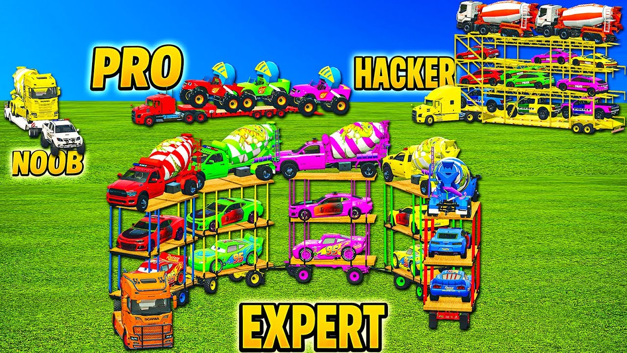 NOOB VS PRO VS EXPERT VS HACKER BATTLE WITH EMERGENCY TRUCKS! FS 25 ...