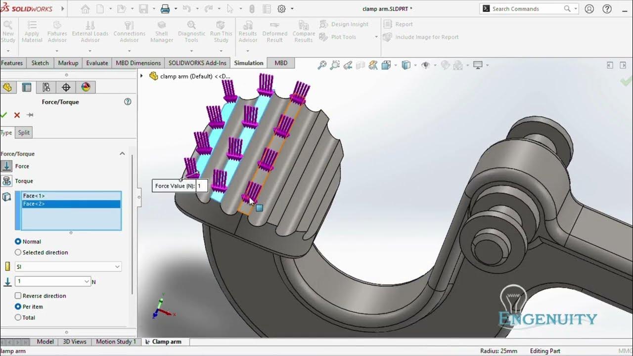 SolidWorks Simulation: Static Study of a Clamp Arm | Stress & Displacement Analysis - YouTube