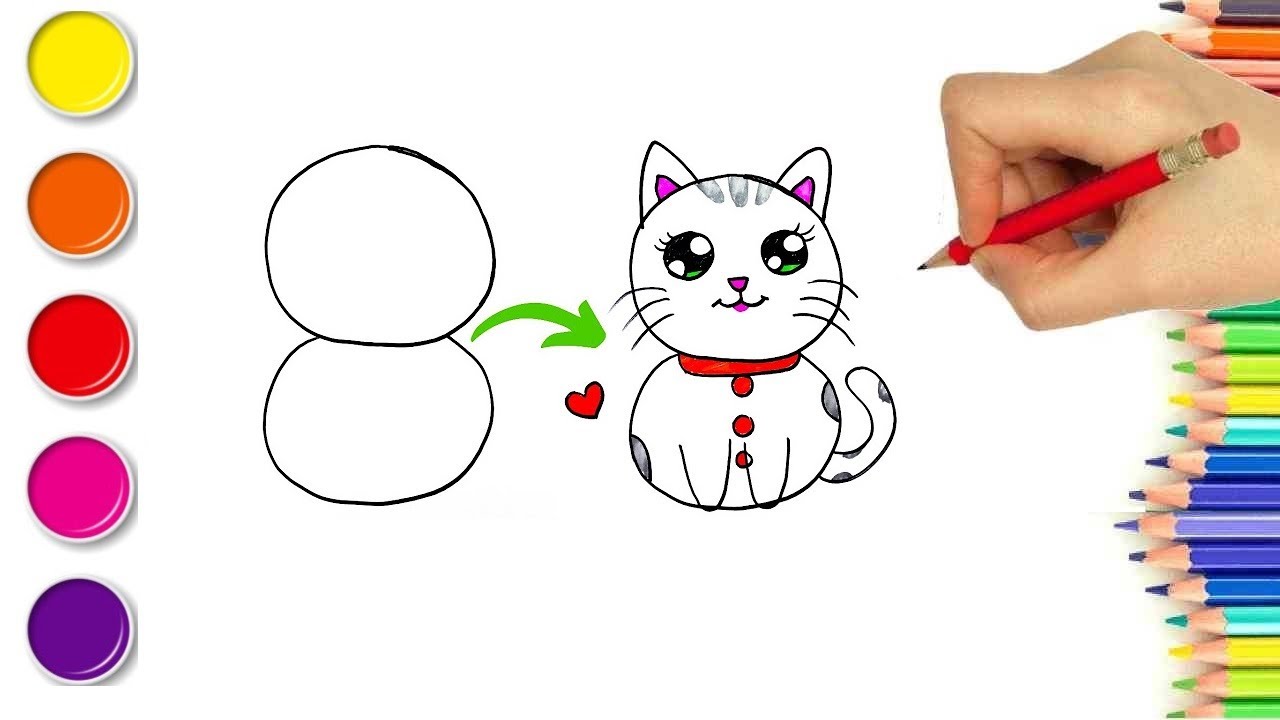 Cat Drawing in 8 - How to Draw a Cat Easy? | Easy Animal Drawing by ...