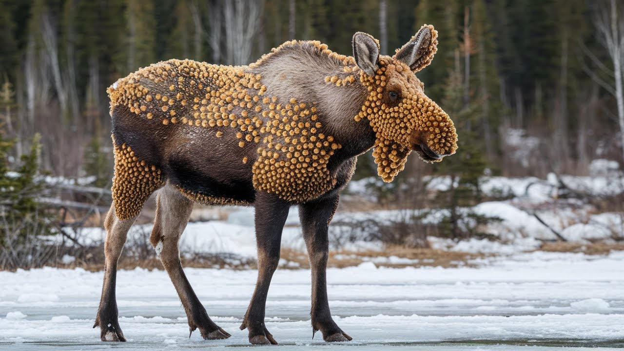 A moose injured with both barnacles and honeycomb parasite rescued by ...
