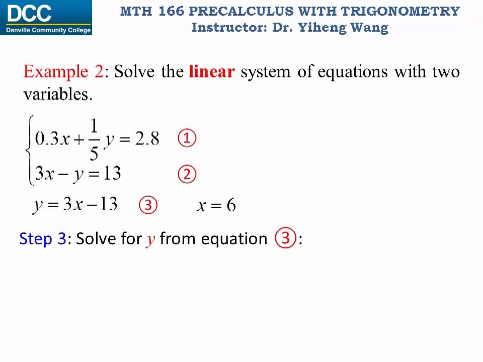Precalculus with trigonometry Lecture 46: System of equations. Method ...