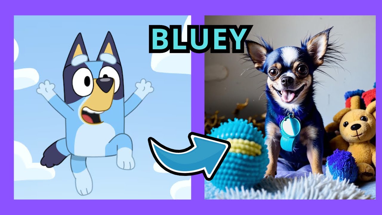 GUESS WHO IS A REAL? BLUEY CHARACTERS Bluey 💙 Alfie 🧡 Bingo 🤍 Indy💛 ...