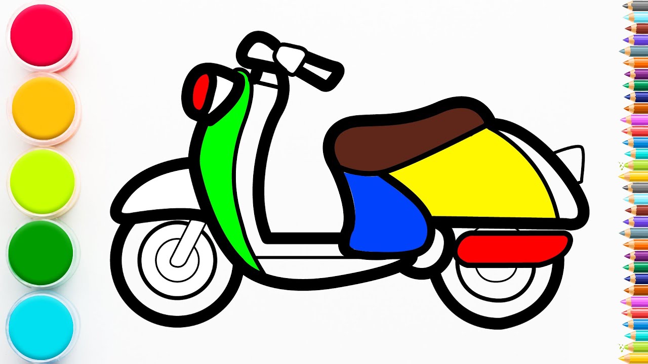 Drawing and Coloring a Motorbike | Step by Step - YouTube