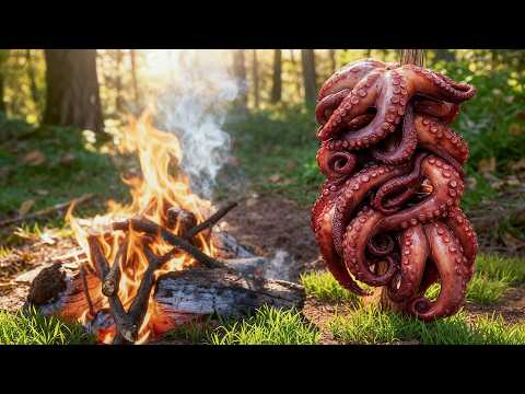 Fire-Roasted Octopus | Outdoor Cooking & Bushcraft Gourmet Meal