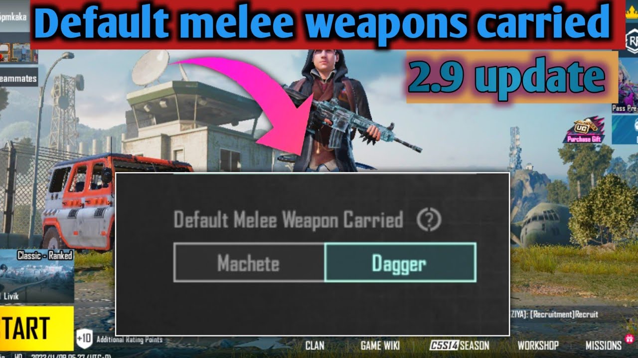 Default melee weapon carried New settings pubg Bgmi 2.9 update ll machet ll dagger Default melee ...