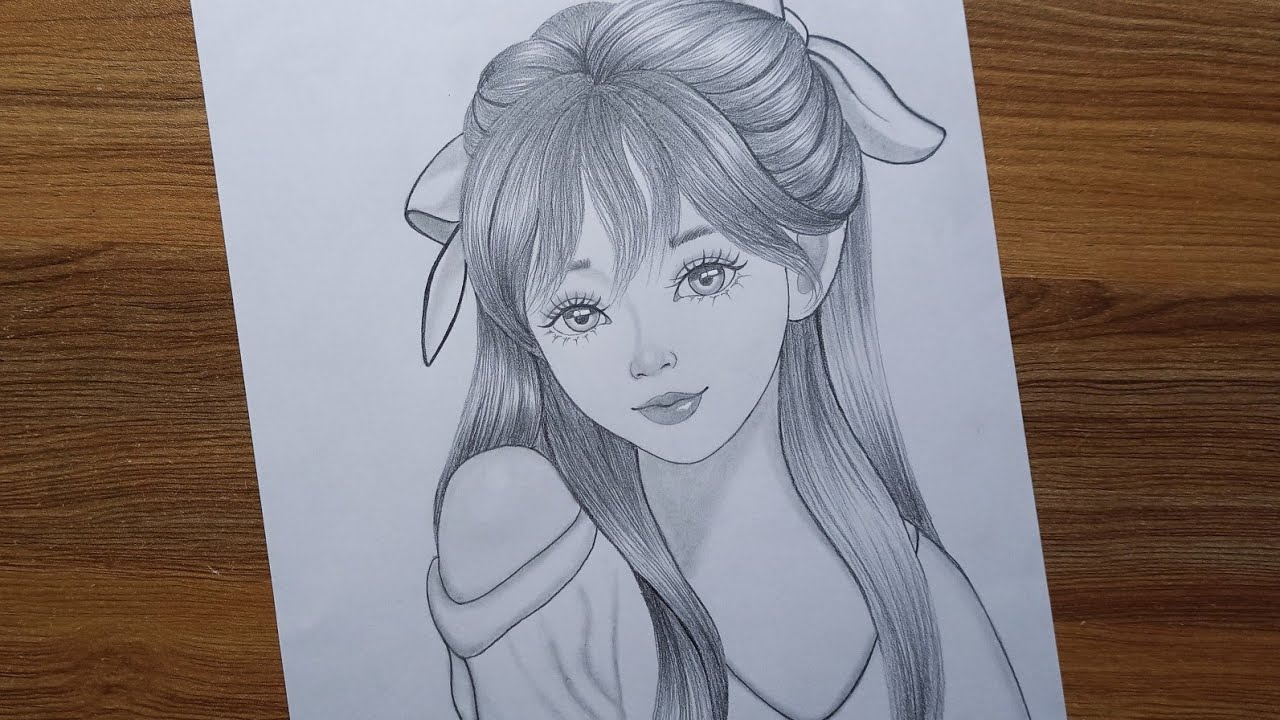How to draw a cute girl with long hair || Easy Pencil sketch #howtodraw ...