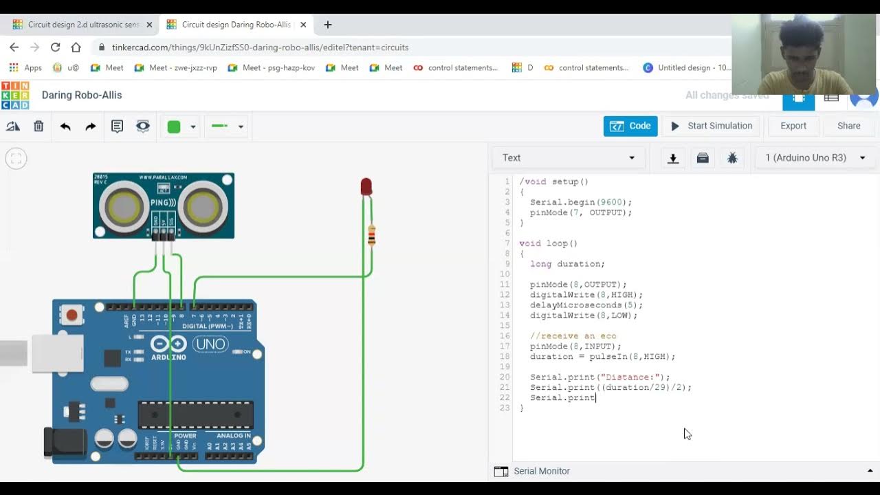 connecting the ultrasonic sensor to the Arduino board with an LED - YouTube