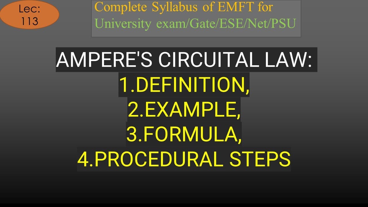 Emft Lec 113 Amperes Circuital Law Definition Example Formula Procedural Steps R K