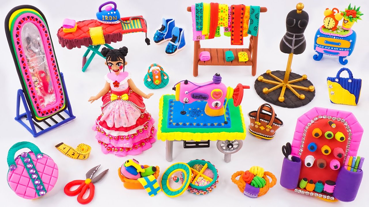 DIY How to Make Polymer Clay Miniature Sewing Machine Set with Mirror ...