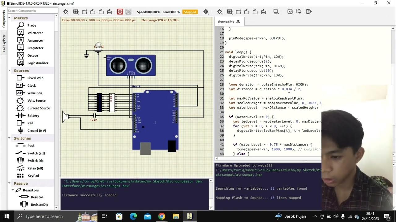arduino project simulation cara memonitoring air sungai dengan arduino(SimulIde) - YouTube