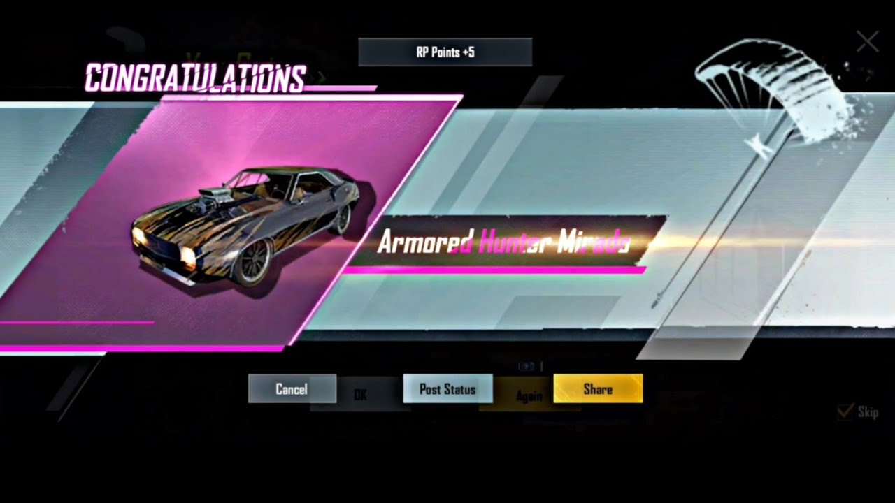 Armored Hunter Mirado car skin open classic coupon bgmi - YouTube
