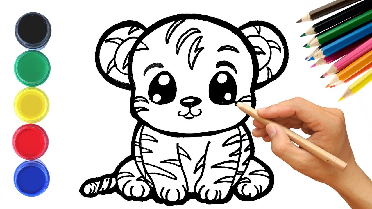 How to draw a Cute Tiger | Drawing and Colouring for Kids | Mushroom ...