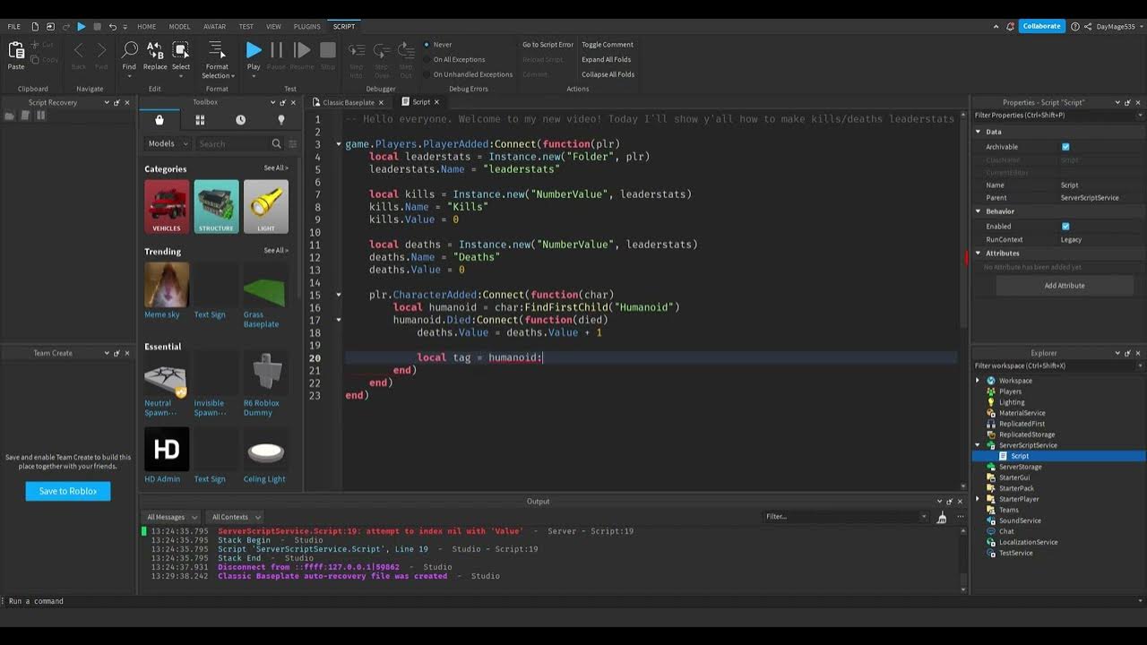 How to script "Kills/Deaths" leaderstats #robloxscripting #robloxstudio ...